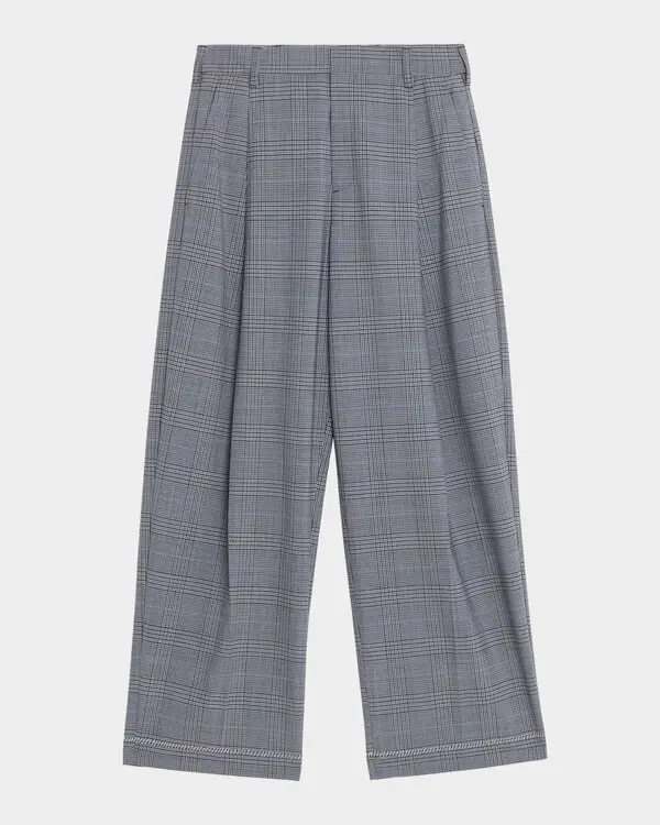 Marni Check Pleated Wide-Leg Trousers - Grey Combo